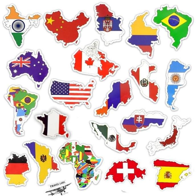 Jual Stiker Koper 1 set isi 50 Pcs : Lambang Map Bendera Negara ...