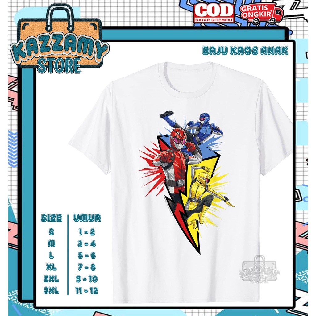 Jual Kaos Anak 3D Baju Anak Power Rangers Lightning Bolt Trio - Kazzamy ...