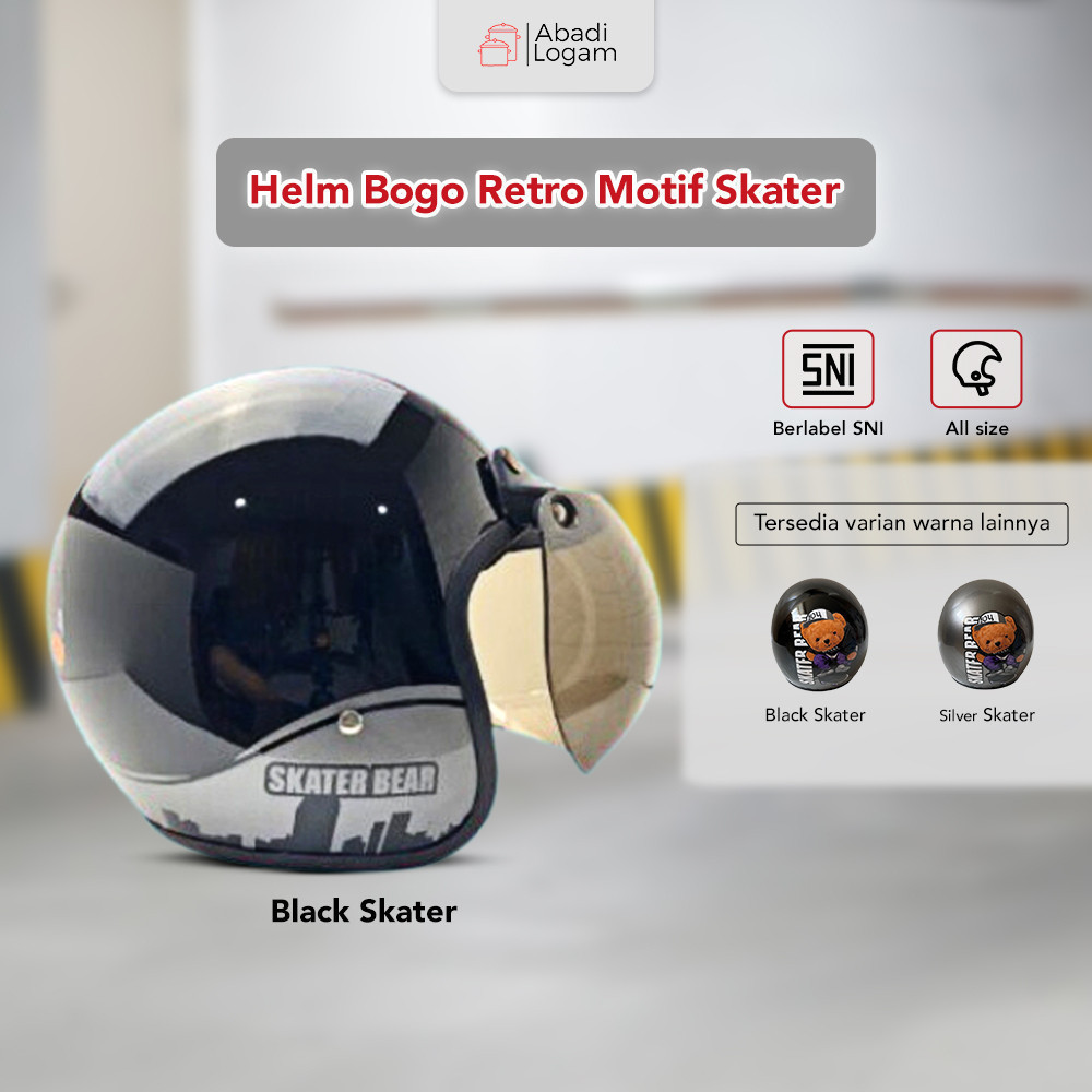 Jual Helm Bogo Retro Classic Motif Skater Bear SNI Wanita Pria Dewasa ...