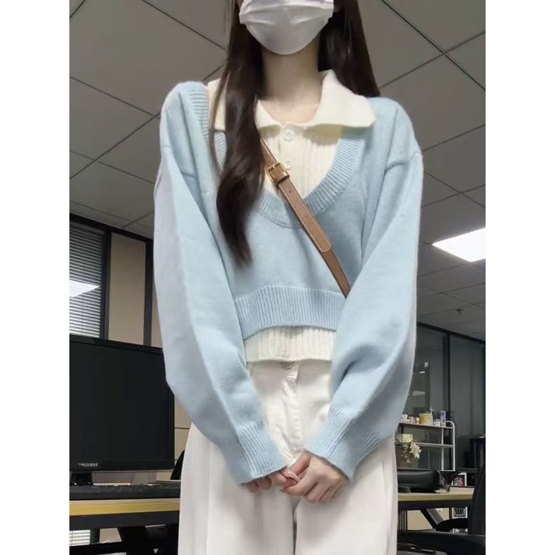 Jual [Kue ceri]Jaket sweter rajutan dua potong yang longgar dan ...