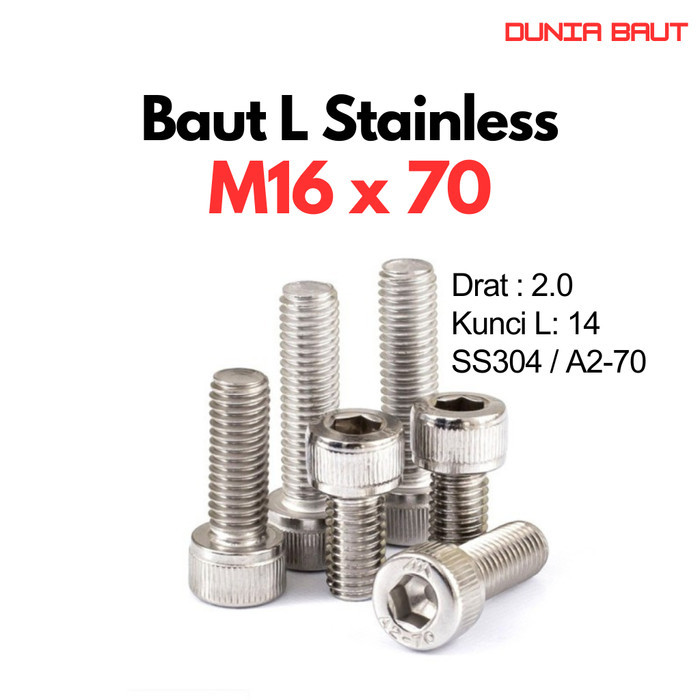 Jual Baut L Stainless M16X70 / 16X70 / M16 X 70 / 16 X 70 Full Drat SS304 / SUS304 / A2-70 ...