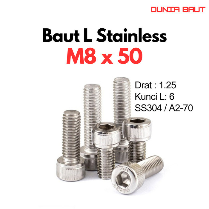 Jual Baut L Stainless M8X50 / 8X50 / M8 X 50 / 8 X 50 Full Drat SS304 / SUS304 / A2-70 | Shopee ...