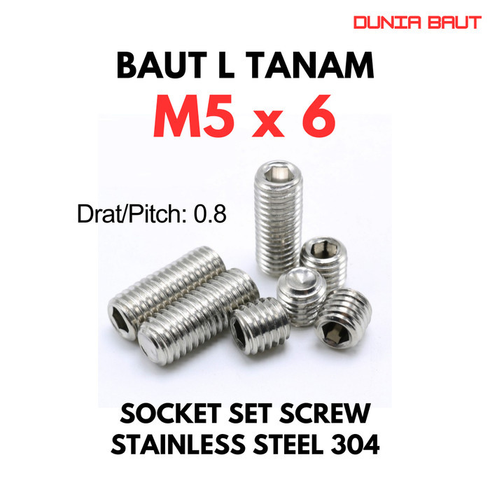 Jual Baut L Tanam M5X6 / L Set 5X6 / Baut Tanam L M5 X 6 / L Set 5 X 6 - Socket Set Screw ...