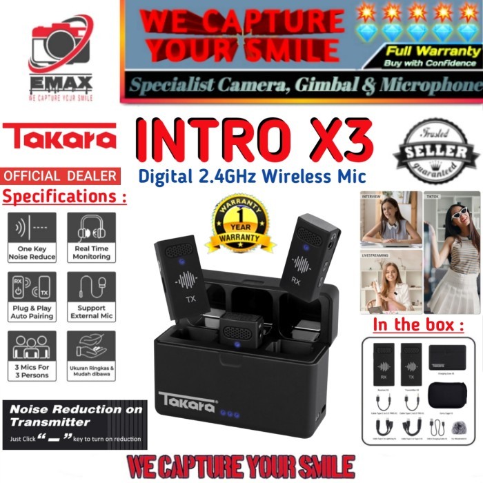 Jual TERBARU! TAKARA INTRO X3 Wireless Microphone Mic jack 3.5mm iOS ...