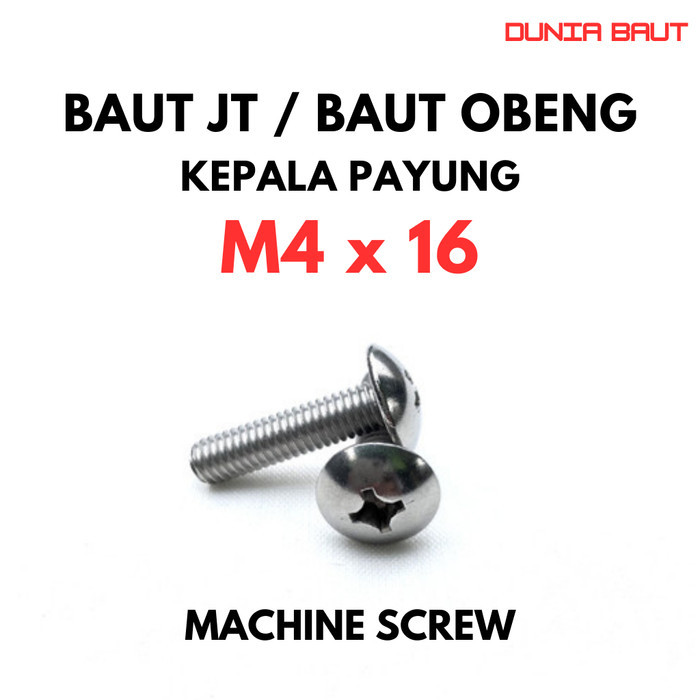 Jual Baut JT M4X16 Machine Screw M4 X 16 Truss Head 4X16 Baut Obeng ...
