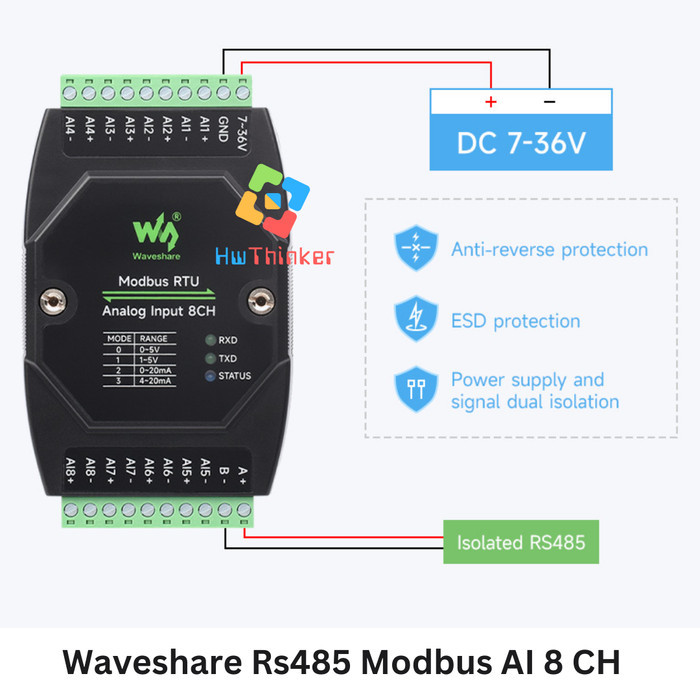 Jual Waveshare Modbus RTU RS485 8 CH Analog Input 8AI Isolated Current 0-20mA 4-20mA DIN RAIL ...