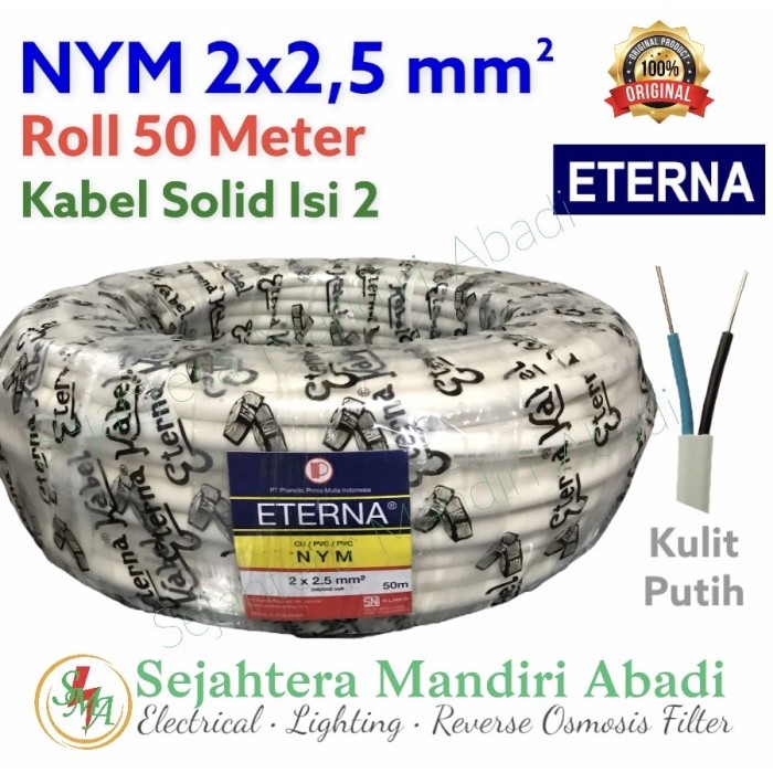 Jual Kabel Listrik Nym 2X2,5 @50M Eterna Kawat Tunggal Putih | Shopee Indonesia