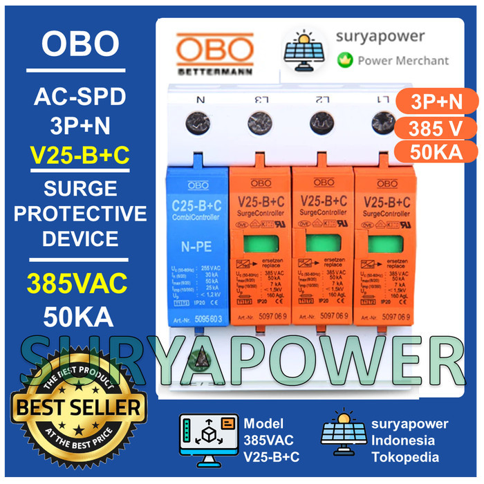 Jual Spd Ac - Obo - 3P+Npe - V20C - V25B - 385Vac - Surge Protective ...