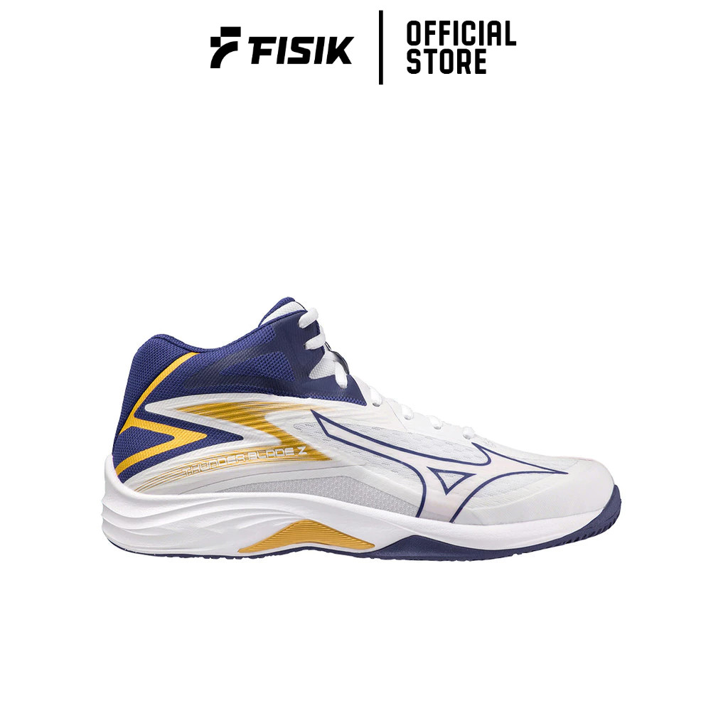 Jual MIZUNO SEPATU VOLLEY THUNDER BLADE Z MID WHITE BLUE RIBBON MP GOLD ...