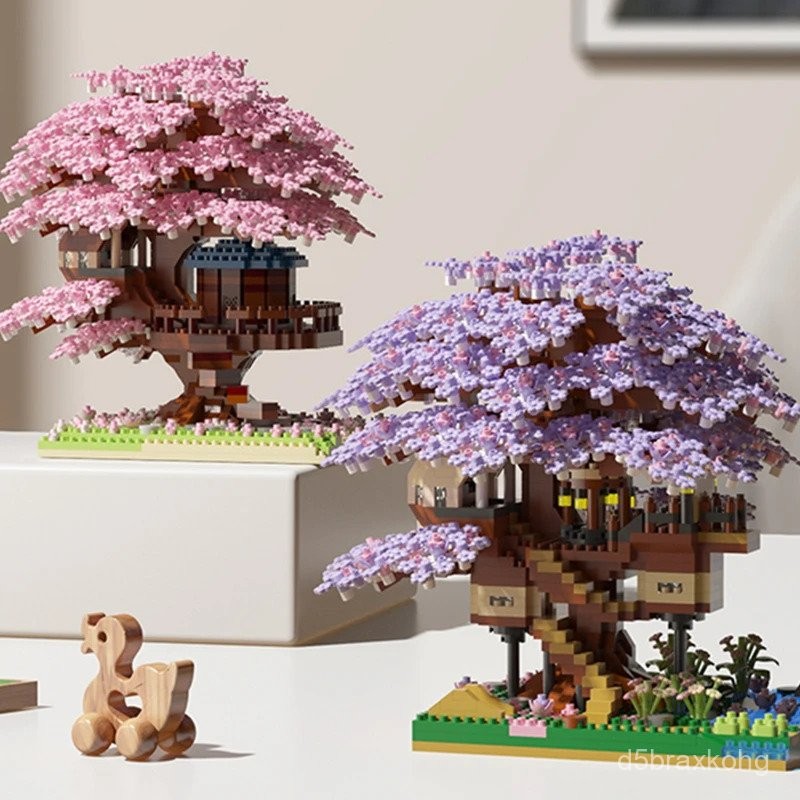 Jual DIY Purple Romantic Cherry Blossom Flower Pink Tree House Train ...
