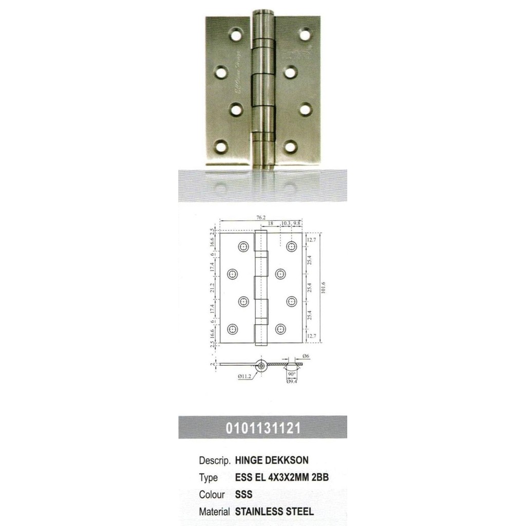 Jual Engsel Stainless Hinge Dekkson Ess El 4X3X3Mm 4Bb Sss Hinge Dekson ...
