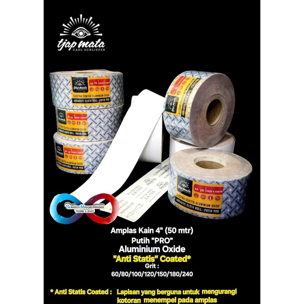 Jual Amplas Kain Roll Putih Pro 4 Inch / 10Cm Tjap Mata Grit 120 Per 1 ...