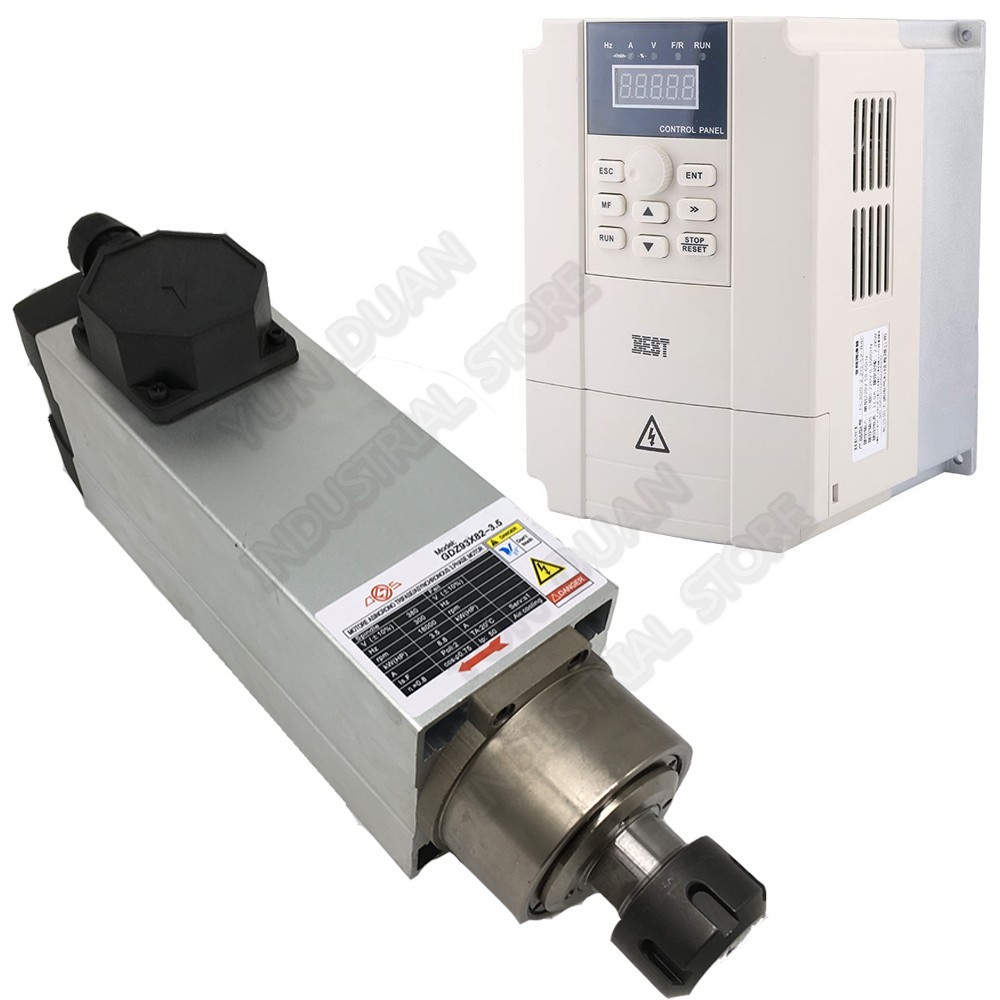 Jual TQS 3.5KW 220V ER25 18000RPM 300Hz 15A Square AC Spindle Motor Fan Air Cooled & 1ph to 3ph ...