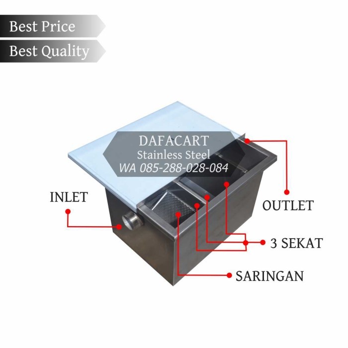 Jual Grease Trap Sink SS 304 Bak Kontrol Kecil Ukuran 400 x 300 x 250 ...