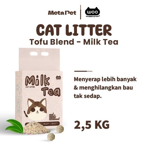Jual Woo Mix Tofu Bentonite Flushable Milk Tea Cat Litter Low Dust ...