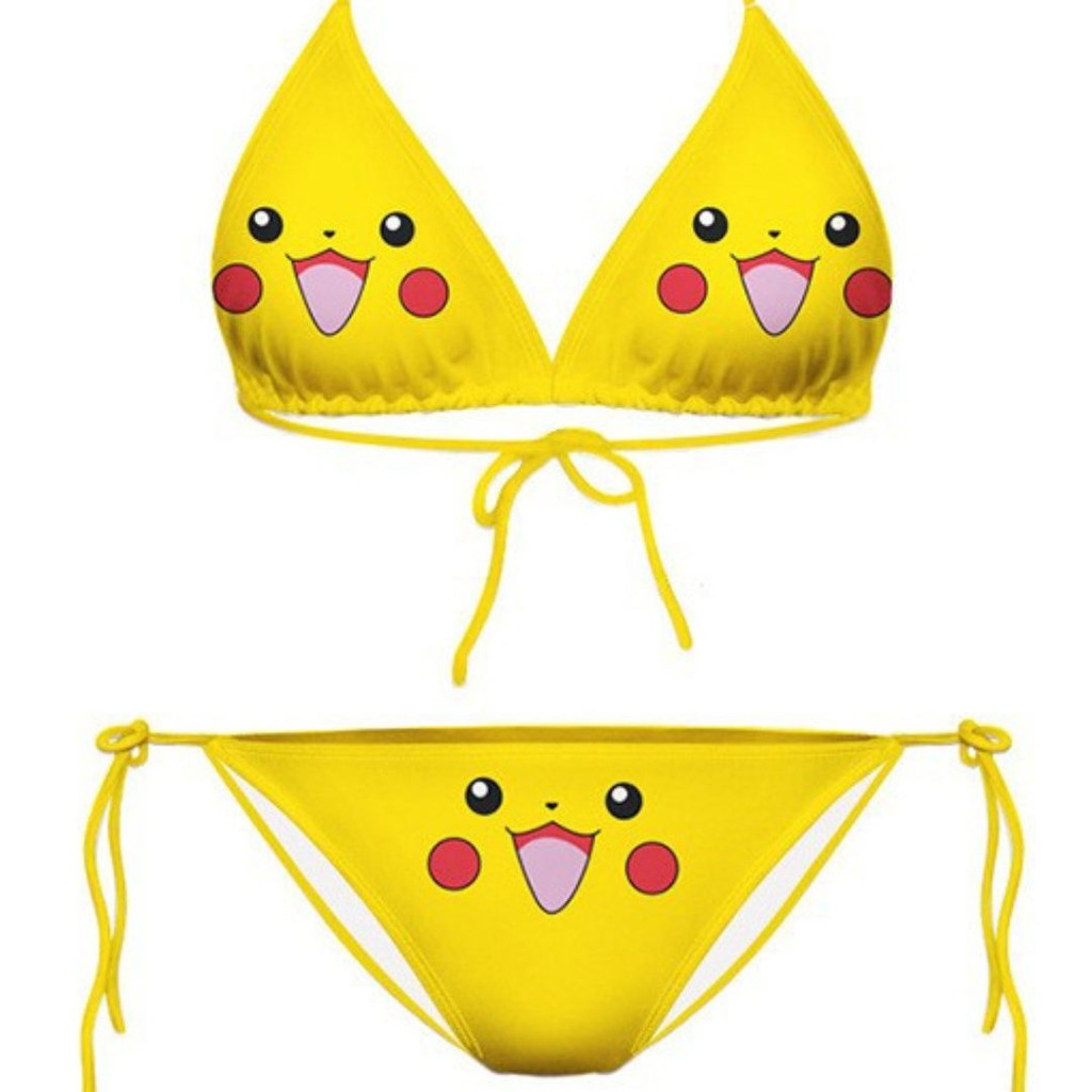 Jual Cartoon Cute Plus Size Sexy Lingerie for Women Printed Pikachu Cartoon Bikini Set | Shopee ...
