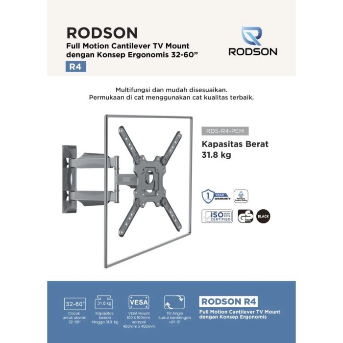 Jual Bracket Rodson R4 Full Motion Cantilever Tv Mount 32-60 Inch ...