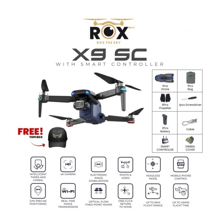 Jual ROX X9 SC Combo Drone 3-Axis Gimbal 6KM Camera 4K with Smart ...