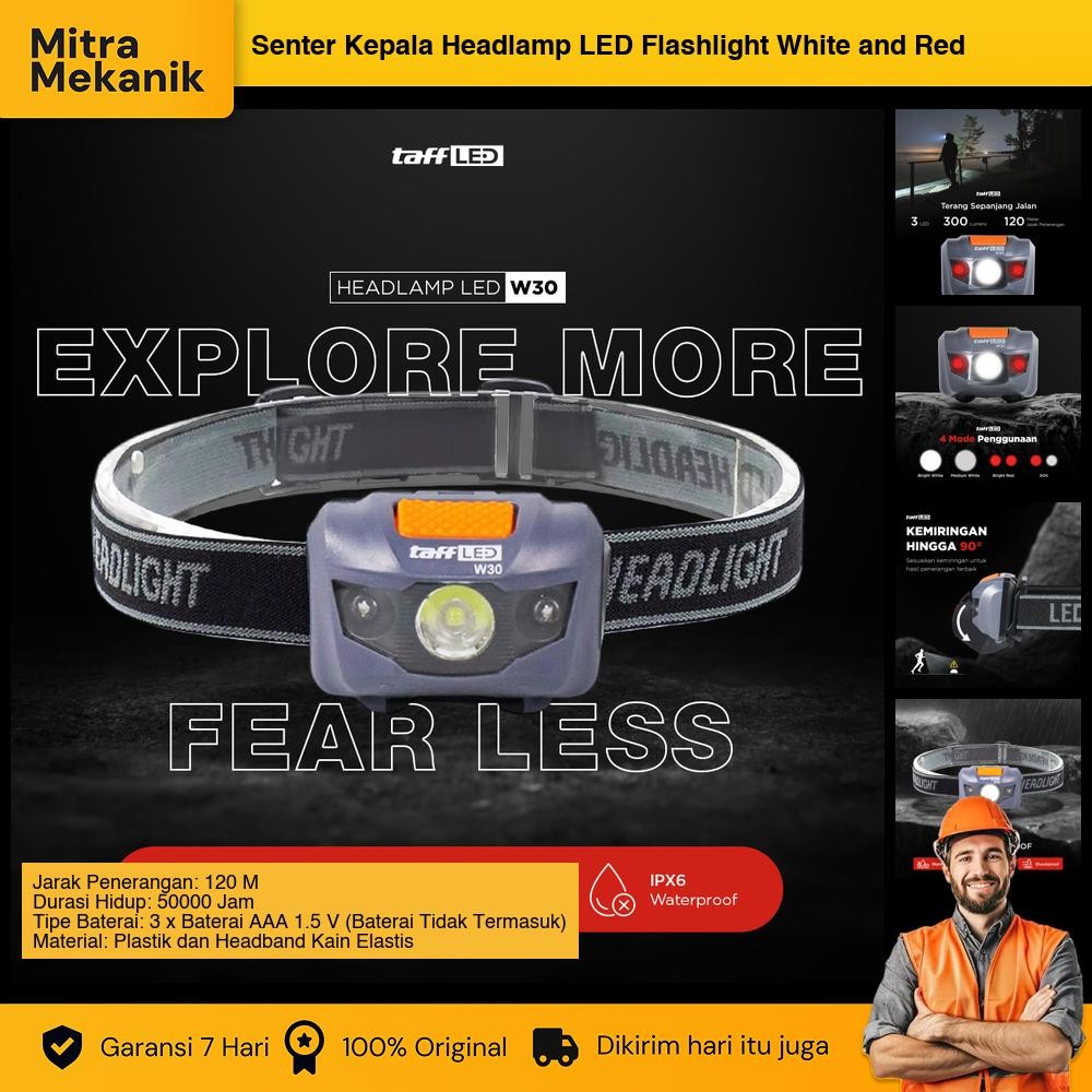 Jual Senter Kepala Headlamp LED Flashlight White and Red Waterproof ...
