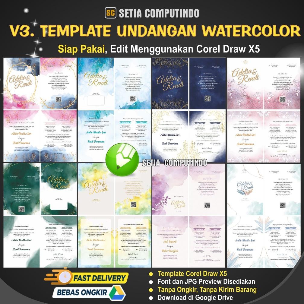 Jual V3. 40 Template Undangan Watercolor Format CDR atau Corel Draw ...