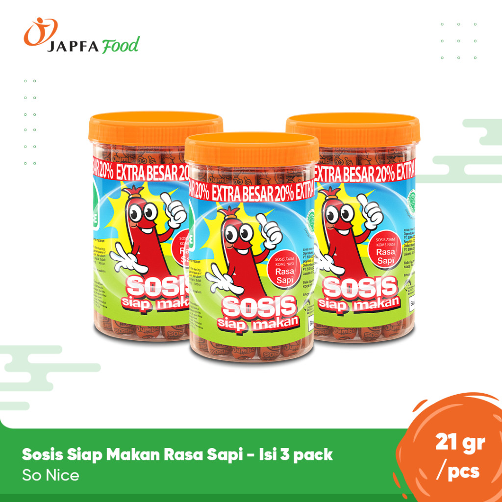 Jual So Nice Sosis Siap Makan Rasa Sapi 24 Pcs x 21 gr - Isi 3 pack ...