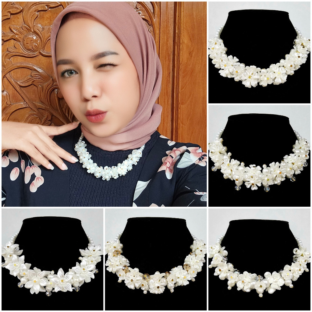 Jual Kalung Hijab Manik Manik Bunga Mutiara Aksesoris Wanita - KH017 ...