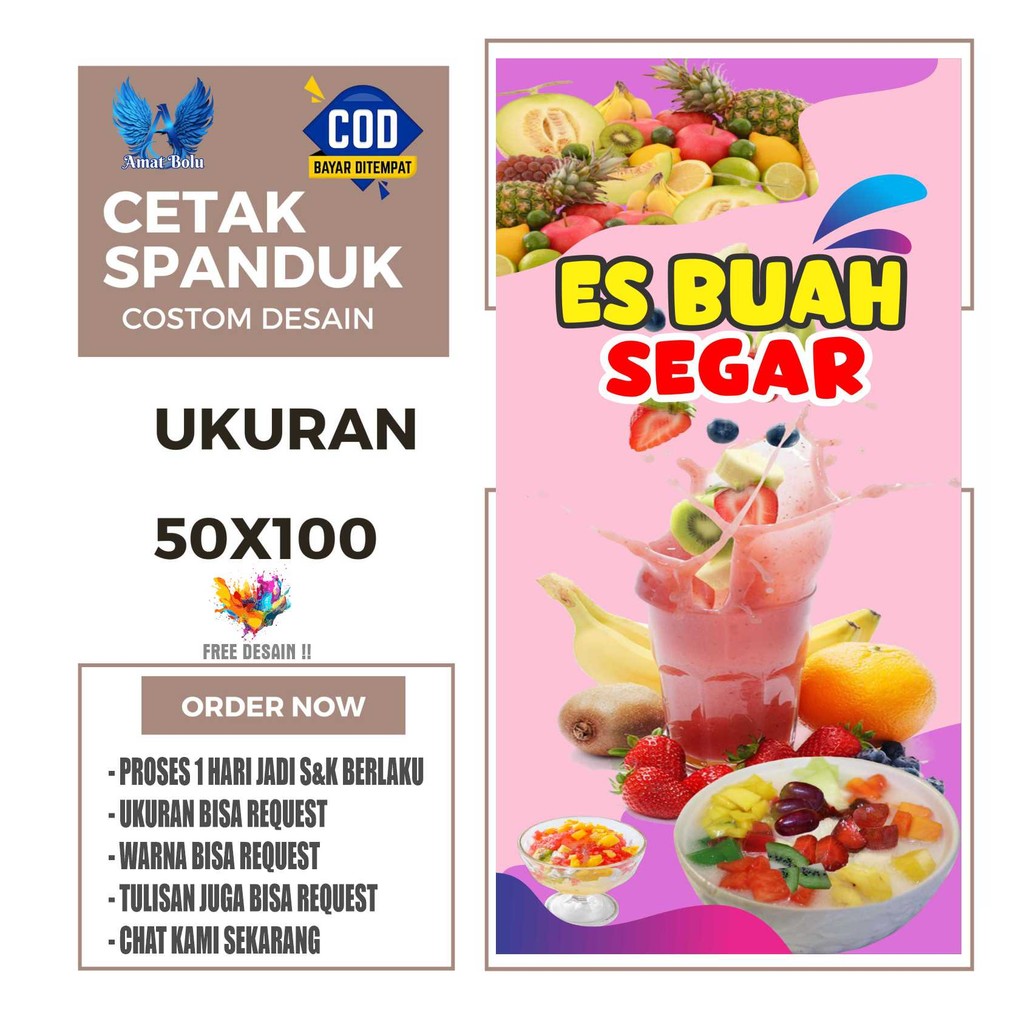 Jual Cetak Spanduk Banner ES BUAH SEGAR UKURAN 50X100 CM Costom Desain ...
