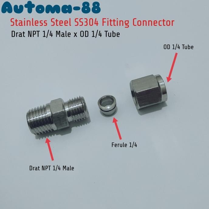 Jual SS304 Fitting Connector drat NPT 1/4 Male x OD 1/4 Tubing ...