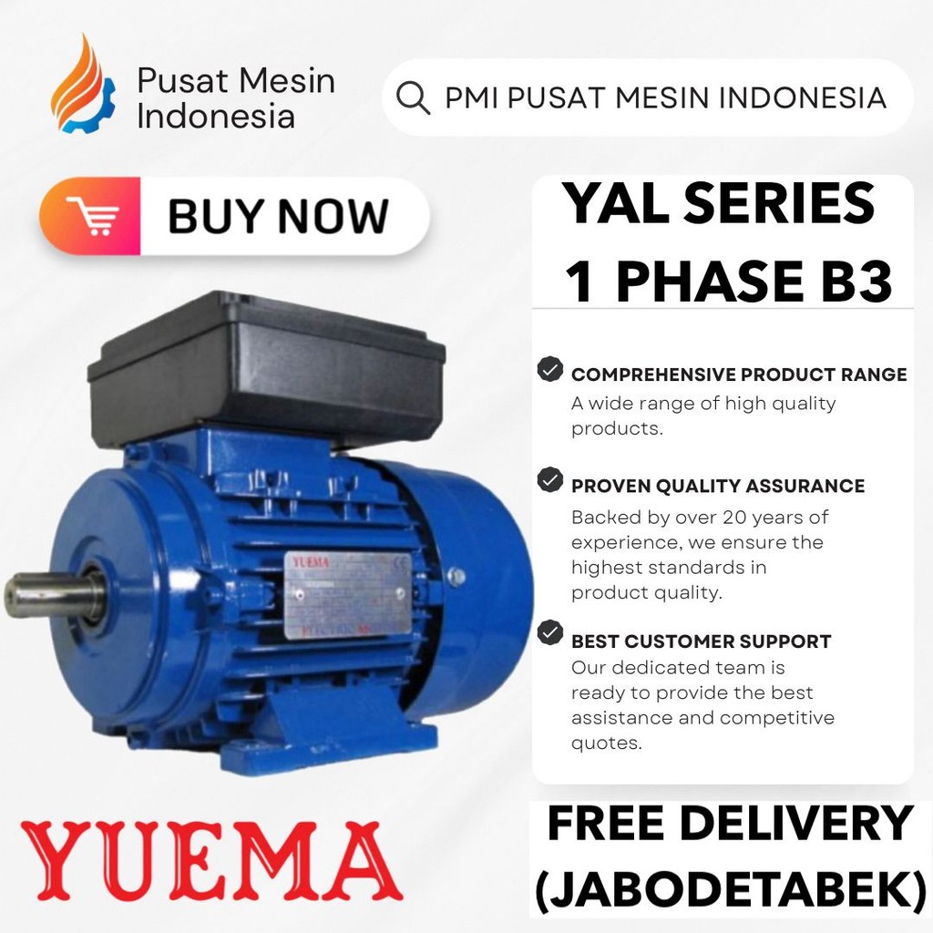 Jual ELEKTRO MOTOR YUEMA YAL 2P 1,1KW 1,5HP 1 PHASE SINGLE PHASE 220/240V B3/ DINAMO ELECTRIC ...