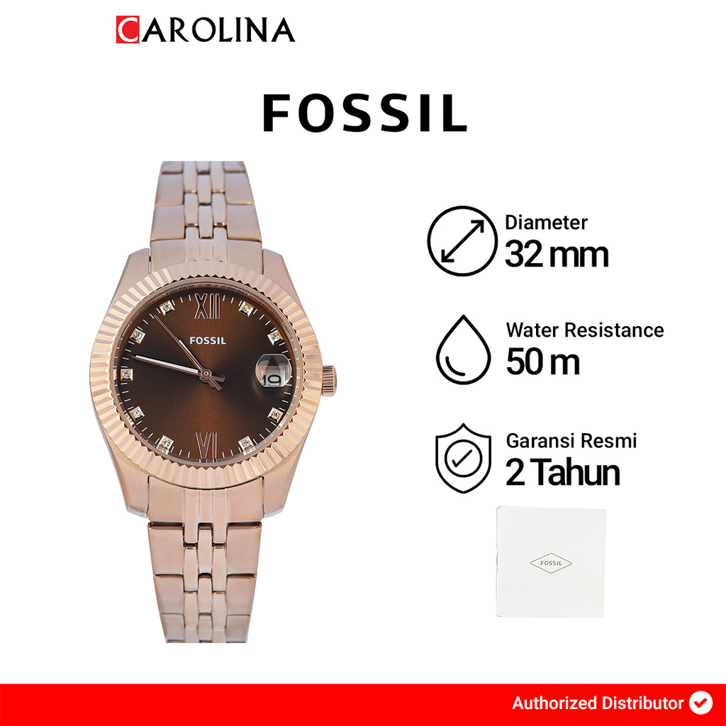 Jual Jam Tangan Wanita FOSSIL Scarlette Three-Hand Date ES5324 Rose ...
