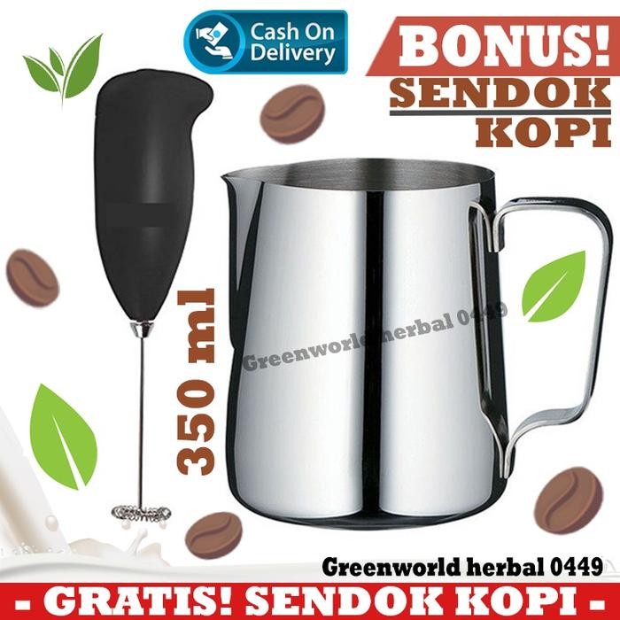 Jual PRODUK TERBATAS Paket Alat Kopi Milk Jug 350 ml Hand Mixer Mini ...