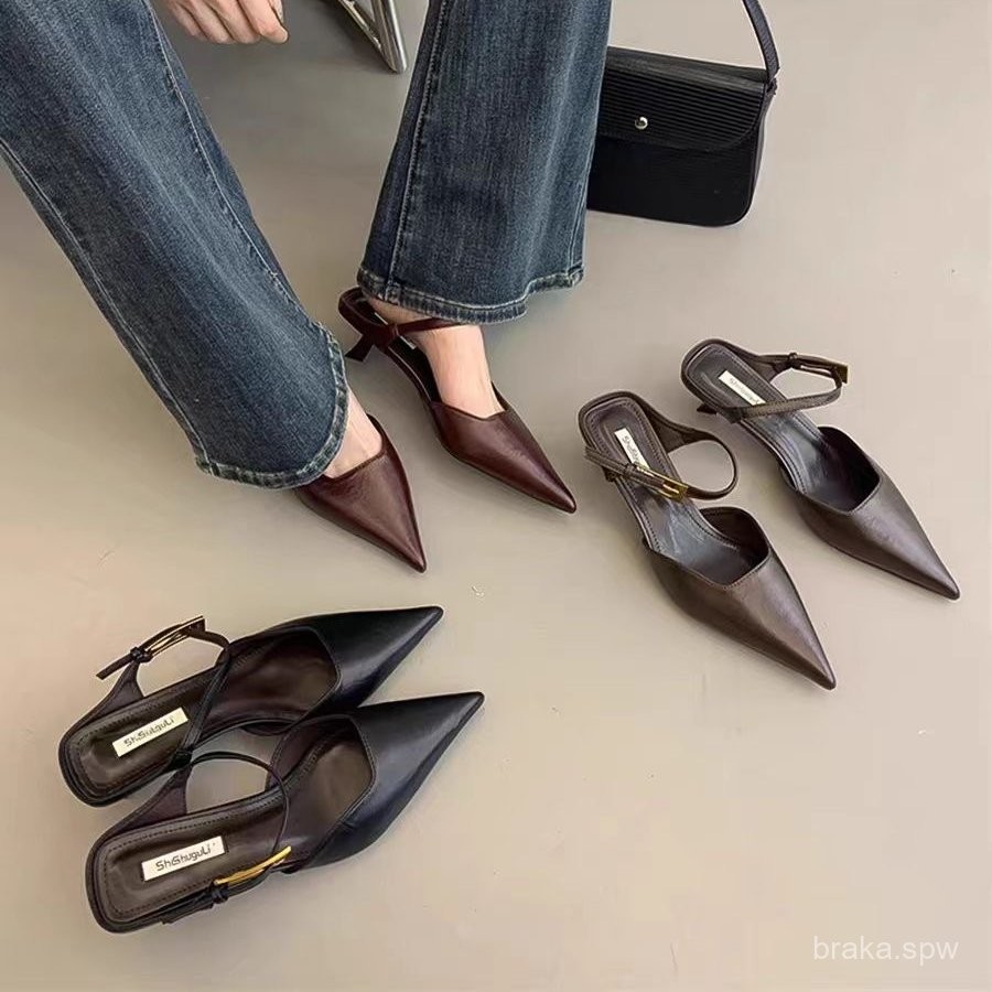 Jual Sepatu Hak Tinggi Stiletto Ujung Runcing Perancis dengan Kancing ...