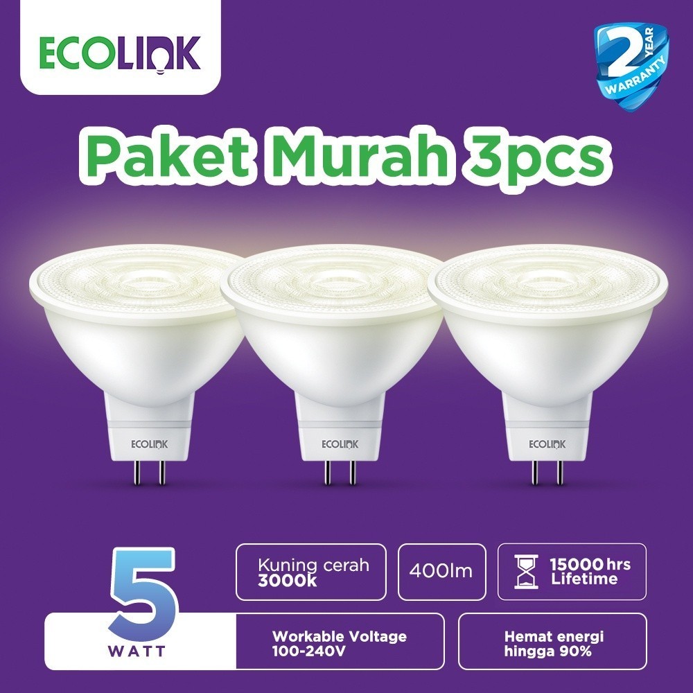 Jual Ecolink Lampu Sorot Spotlight LED MR16 5W Kuning Warm White Paket ...