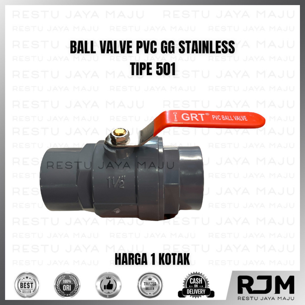 Jual [12 pcs] GRT Ball Valve PVC Gg Stainless Steel As Kuningan Tipe 501 1/2 3/4 1 inch Stop ...