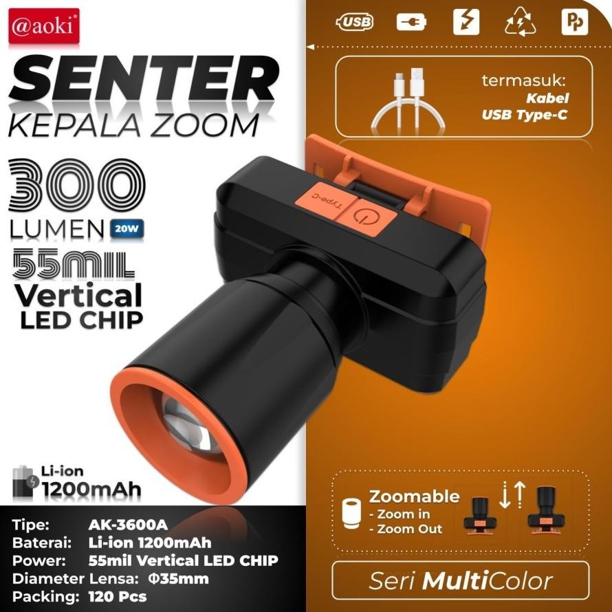 Jual rq-56 AOKI Senter Kepala Zoom 300LM AK-3600A 20W CAHAYA PUTIH multicolor Murah | Shopee ...