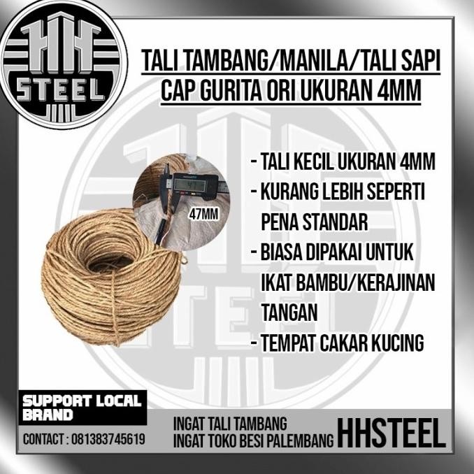 Jual ((((()paling dicari] Tali Manila rope / Tambang / Tampar (4mm, 4 ...