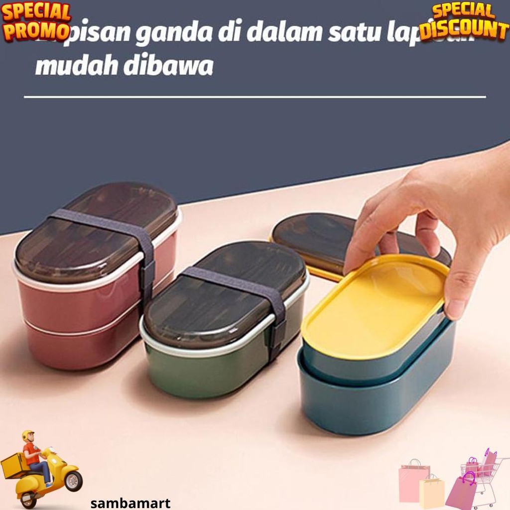 Jual Lunch Box / Kotak Bekal 2 Susun Makan Siang /Bento Set 700Ml / Free Sendok Tempat Makan D ...