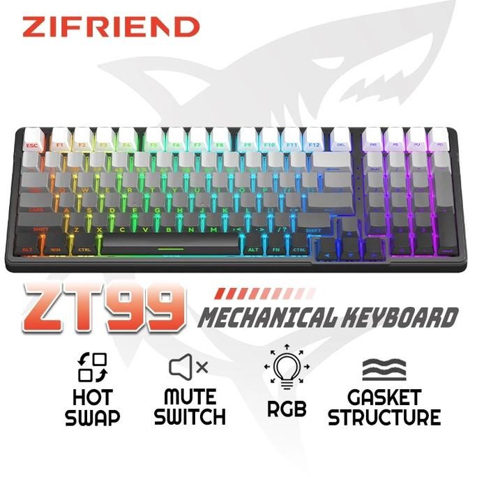 Jual Zifriend Zt99 Grey Gradient Mechanical Keyboard Hot Swap Rgb Sisi ...