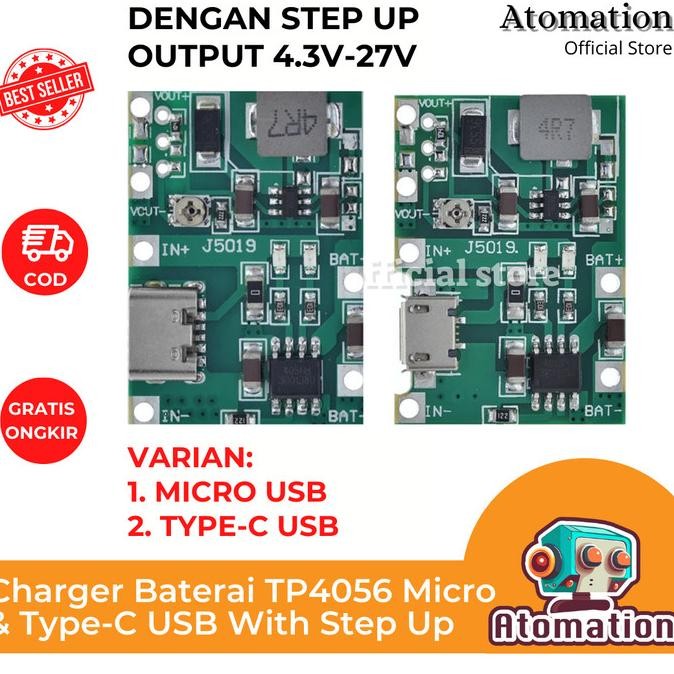 Jual Modul Tp4056 Tp-4056 With Step Up Charger Baterai Micro & Type-C ...