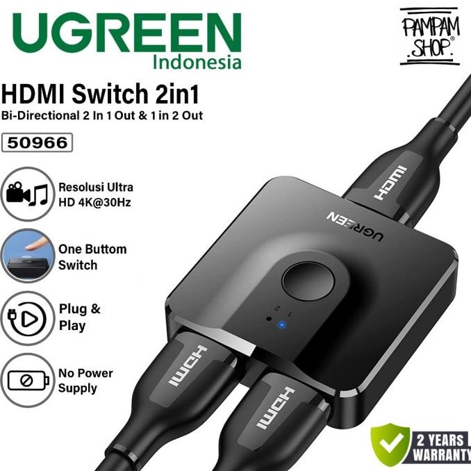 Jual UGREEN 50966 HDMI Switcher to Dual HDMI Splitter HDMI 2 in 1 Out ...