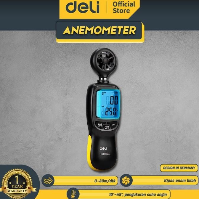 Jual Deli Digital Anemometer Pengukur Kecepatan Angin Thermometer Angin ...