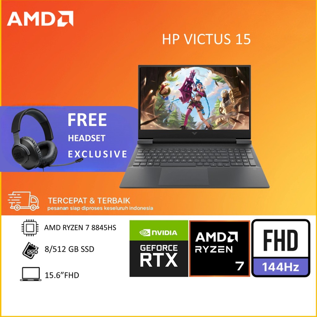 Jual HP VICTUS 15 RYZEN 7 8845HS RTX4050 6GB/ RAM 8GB 512GB W11+OHS 15 ...