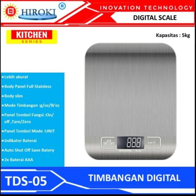 Jual HIROKI PREMIUM TIMBANGAN DAPUR KUE KOPI DIGITAL STAINLESS 5 Kg /1G | Shopee Indonesia