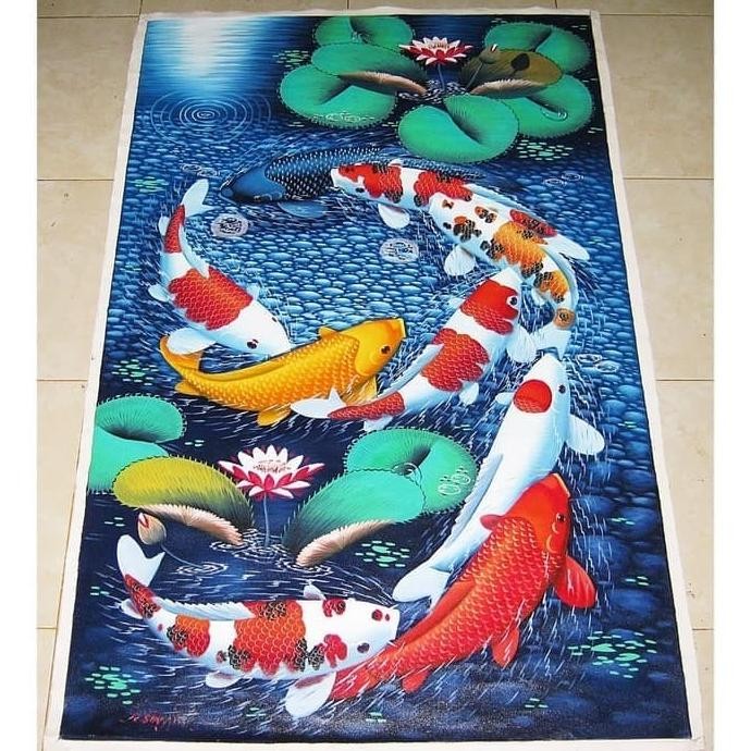 Jual Lukisan Feng Shui Ikan Koi Angka 9 Nuansa Mewah | Shopee Indonesia