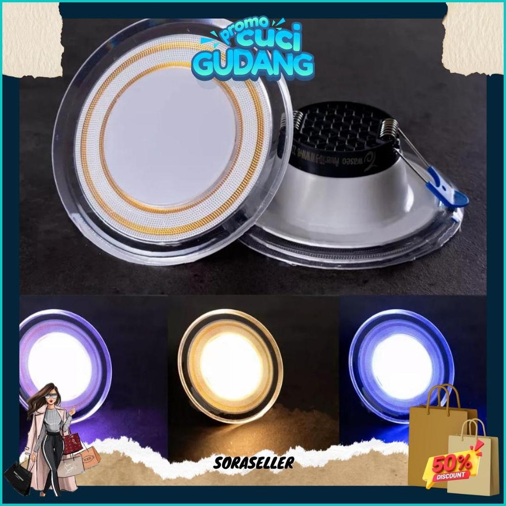Jual Home Lighting Lampu Downlight Led 3 Warna 6W/9W Kuning+Biru+Ungu ...