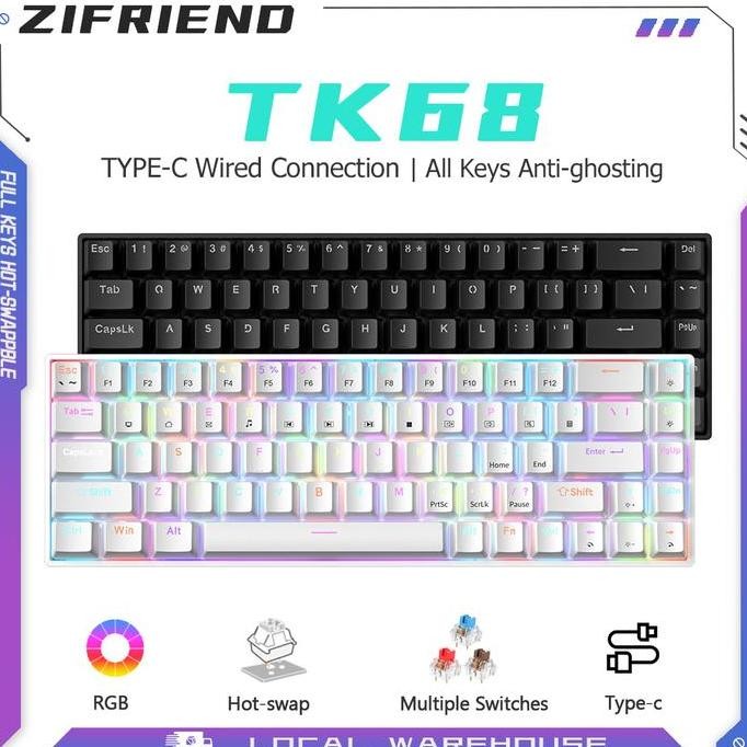 Jual TERLARIS - ZIFRIEND Keyboard Mekanik TK68 Tata Letak 68 Desain ...