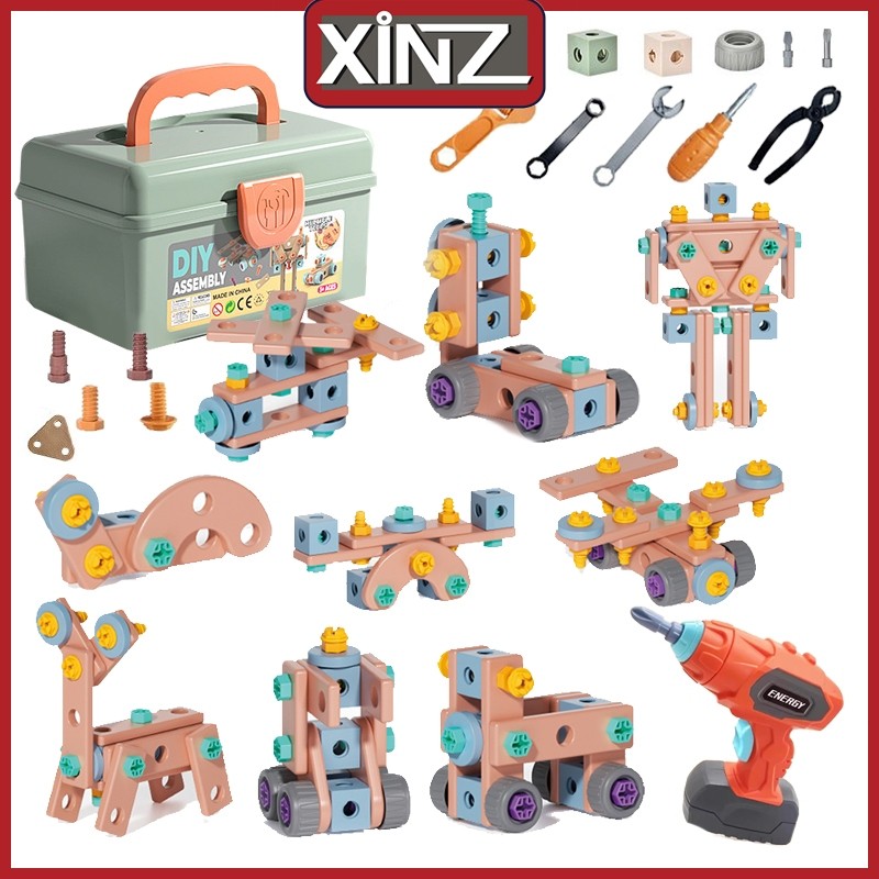 Jual XiNZ 182PCS DIY Mainan Anak Tool Box Mainan Perbaikan Sekrup Bor ...