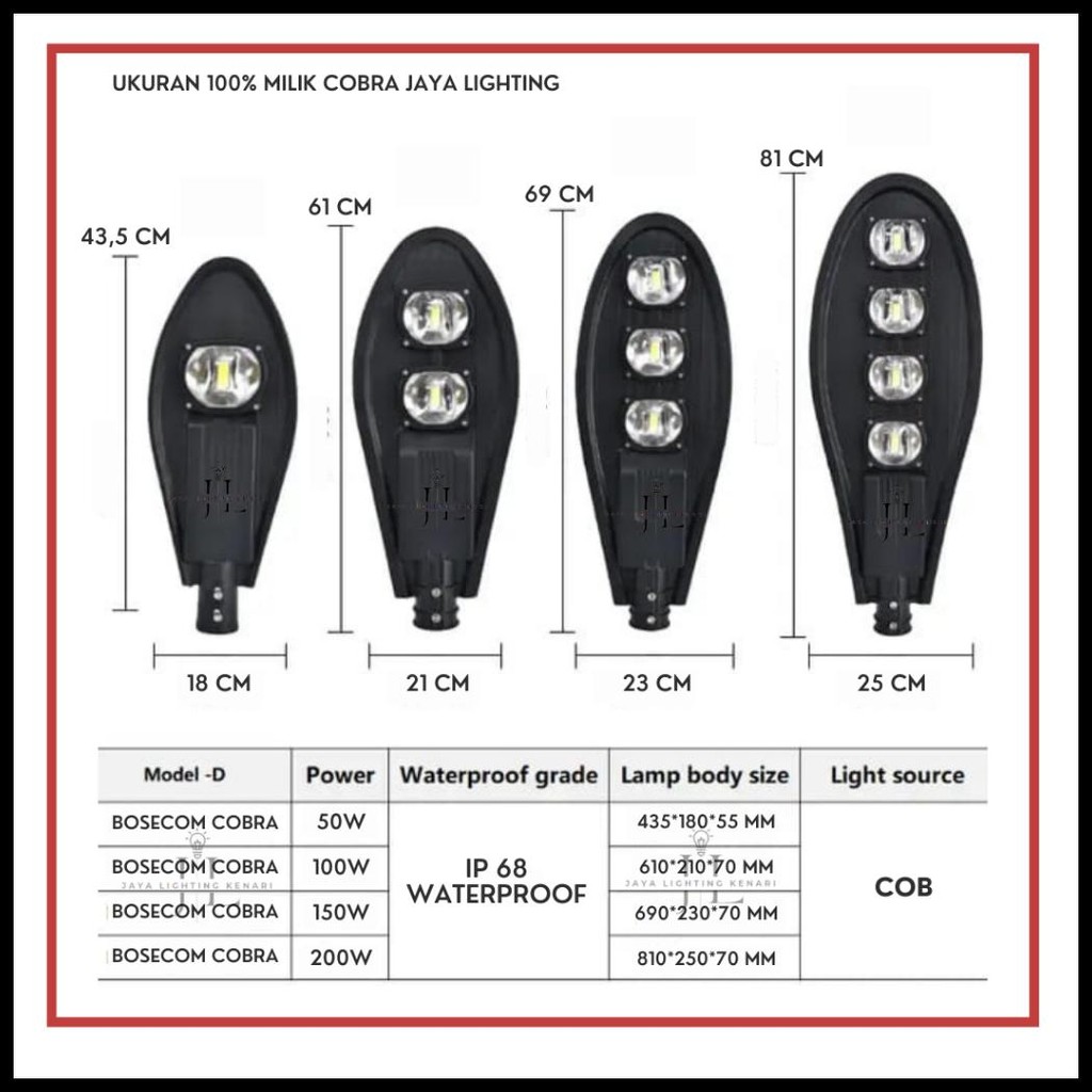 Jual [SNI] LAMPU JALAN PJU LED 50W 100W 150W 200W COBRA LED | Shopee ...