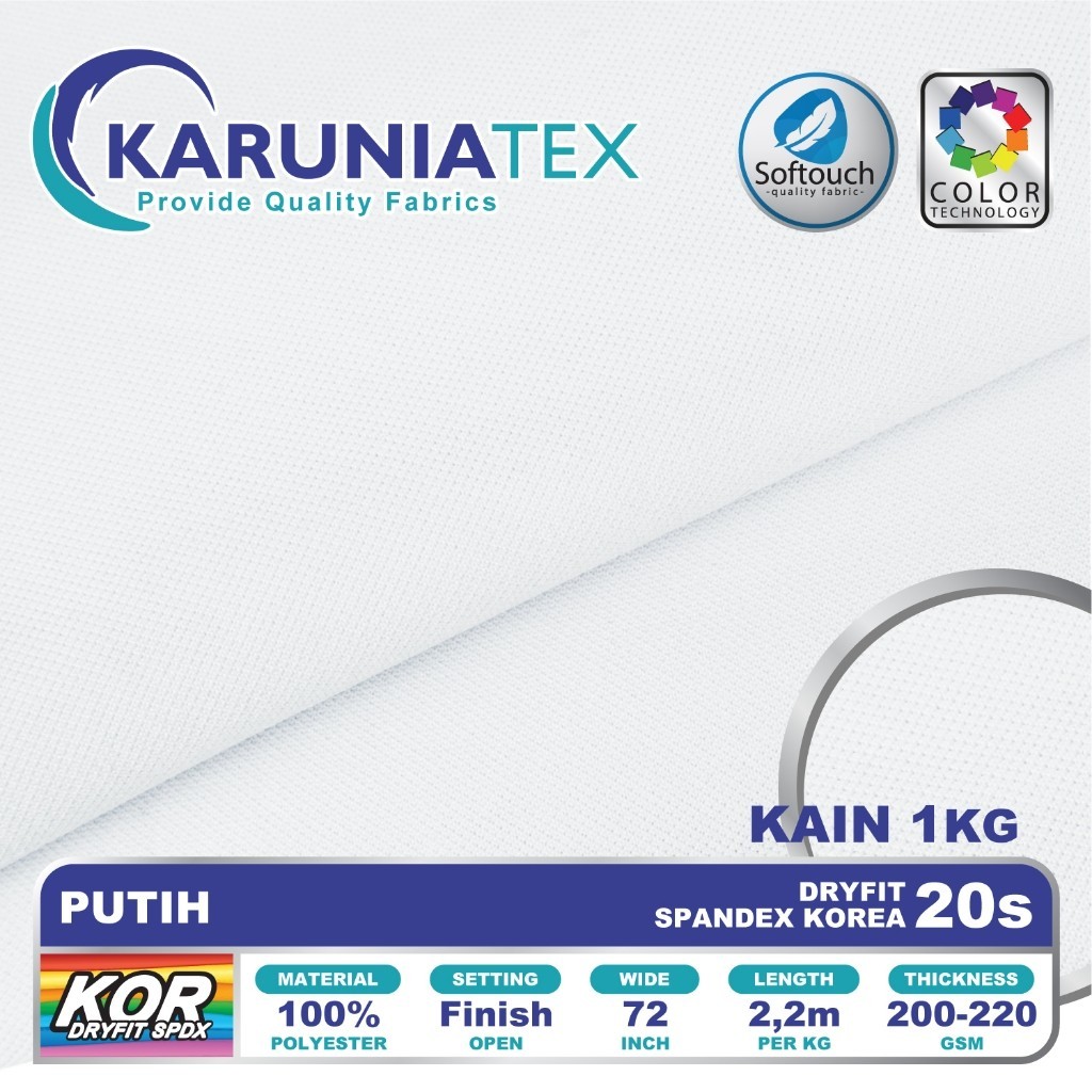 Jual Kain Dryfit Spandex Korea 20s Kiloan | Putih | Karunia Textile ...
