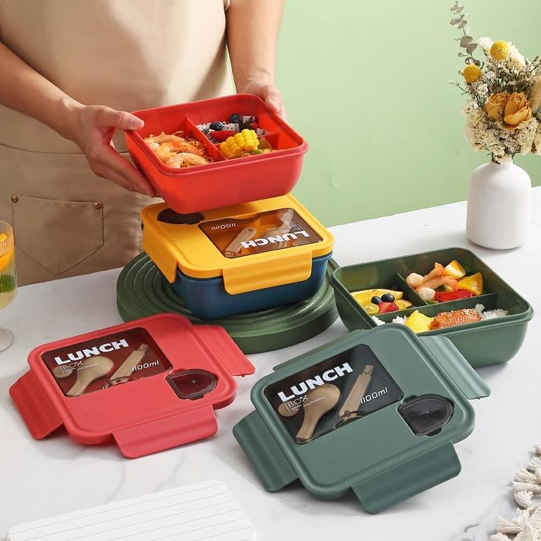 Jual 3 Kotak Lunch Box Sekat Plastik Tempat Bekal Lunch Box Serbaguna ...